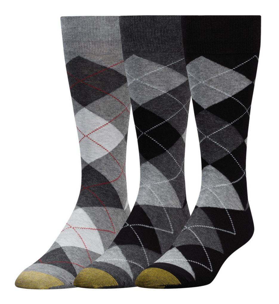 Men's Gold Toe 3179S Carlyle Argyle Crew Socks - 3 Pack (Black/Grey ...