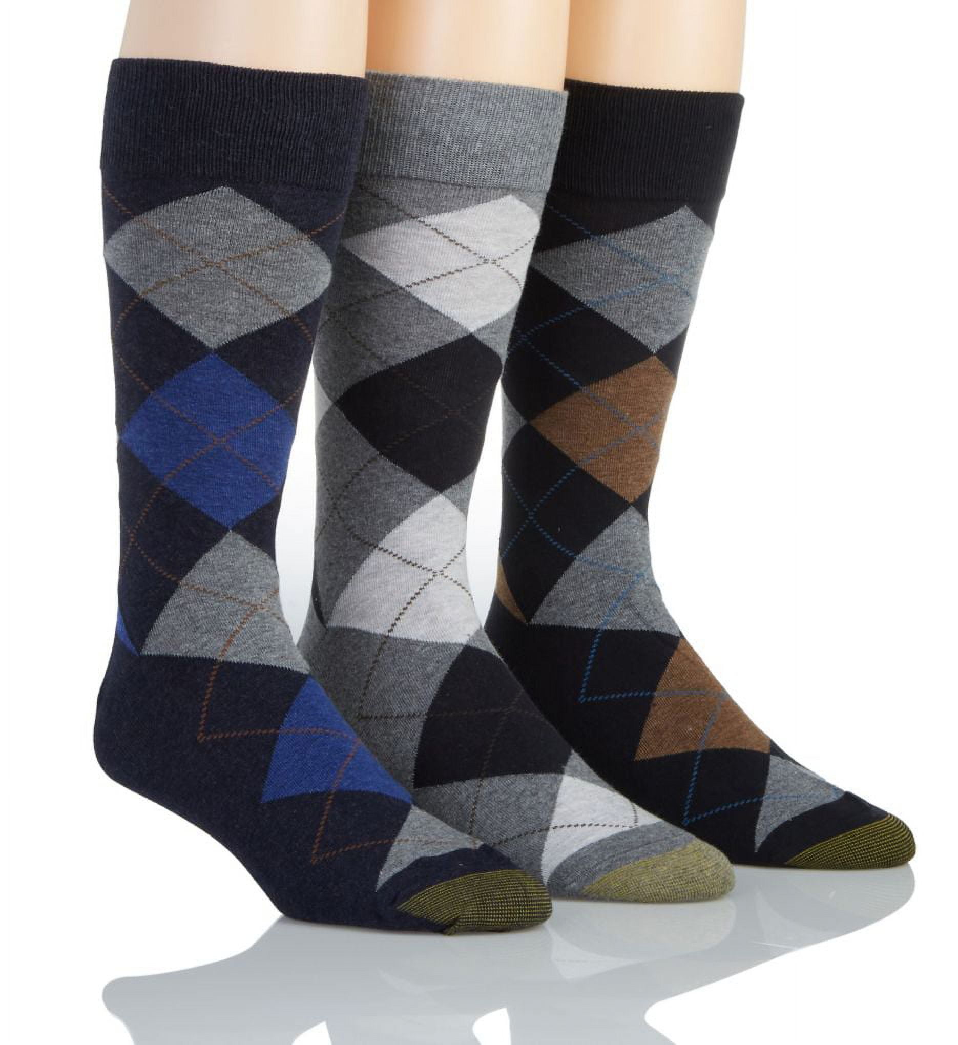 Men's Gold Toe 3179S Carlyle Argyle Crew Socks - 3 Pack (New Navy/Grey ...