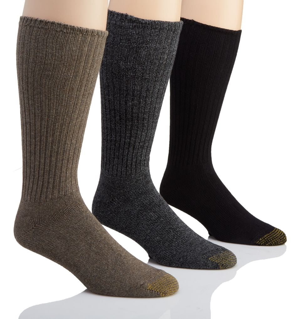 Men's Gold Toe 633S Heritage Cotton Fluffies Crew Socks - 3 Pack (Grey ...