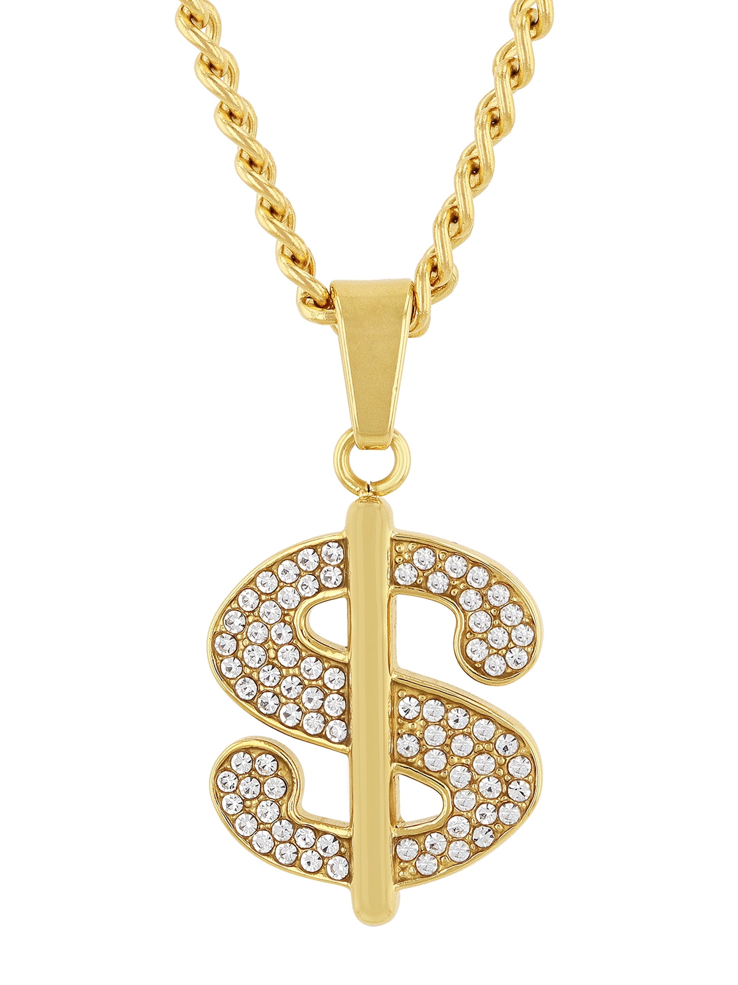 Men's Gold-Tone Stainless Steel Crystal Dollar Symbol Pendant - Walmart.com