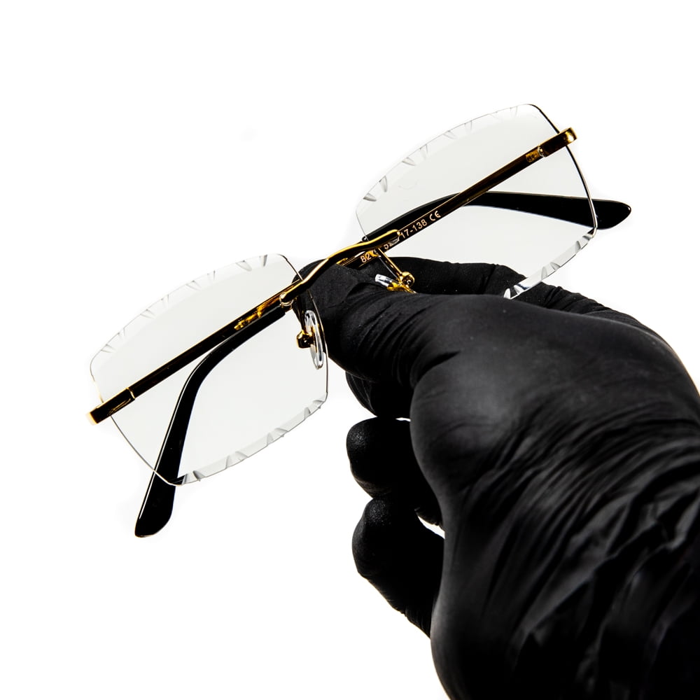 Men's Gold Wire Frame Rimless Luxury Gem Cut Clear Lens Glasses ...