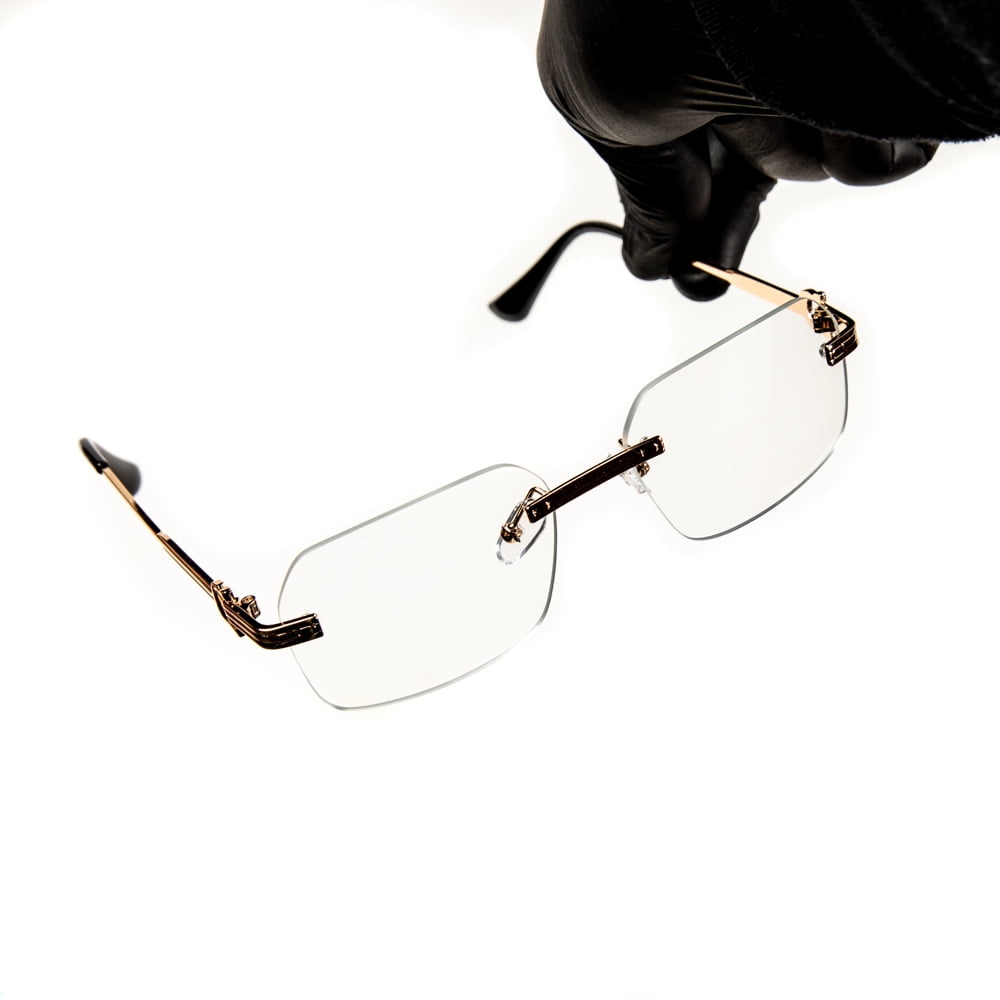 Men's Gold Wire Frame Rimless Luxury Hip Hop Clear Lens Glasses ...