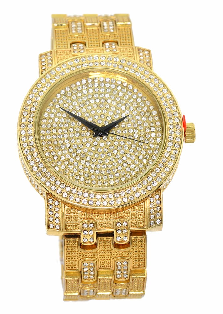 Men's Gold tone Heavy ice out Clubbing watch 48mm 15mm thick case ...