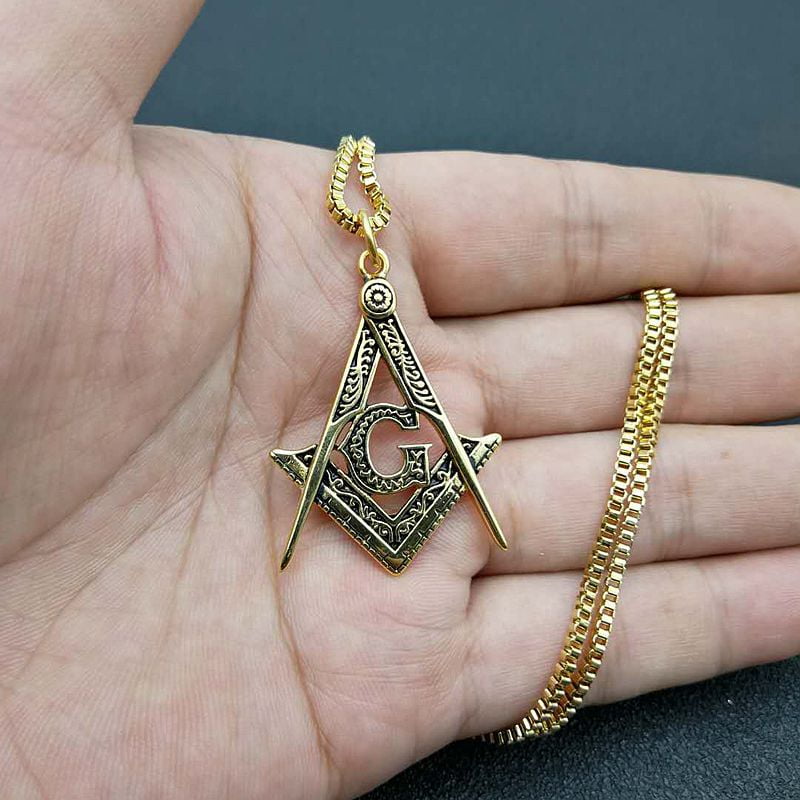 Men's Golden color Masonic Symbol Pendant Necklace 14K Yellow Gold ...