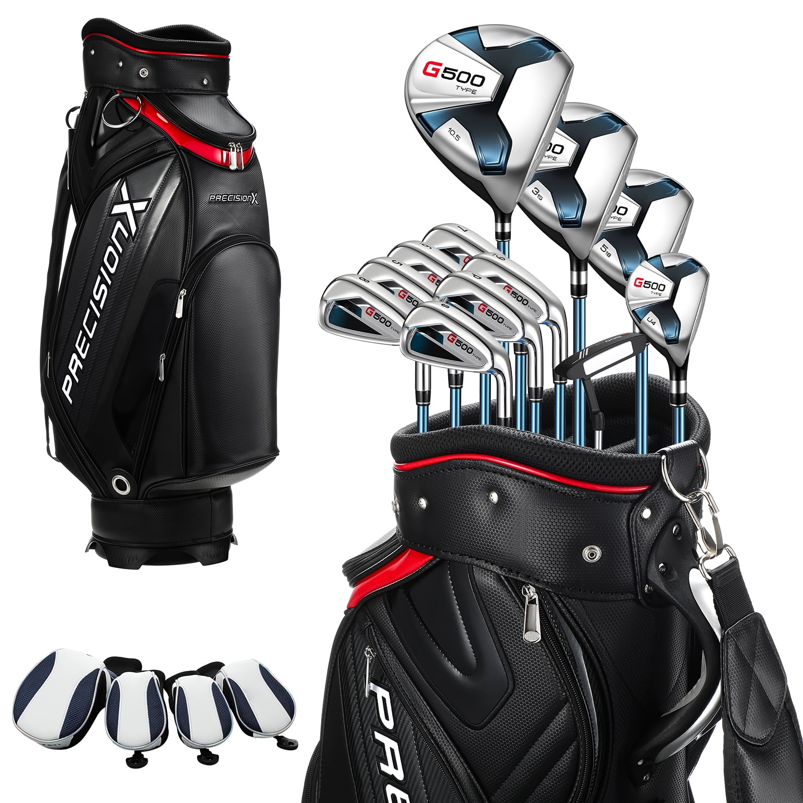 Men's Golf Set, Driver, Fairway Wood, Hybrid, Irons, Putter & Stand Bag ...