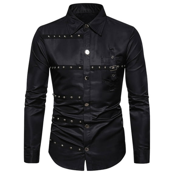 Men's Goth Style Shirts Long Sleeve Turndown Collar Button up Casual ...
