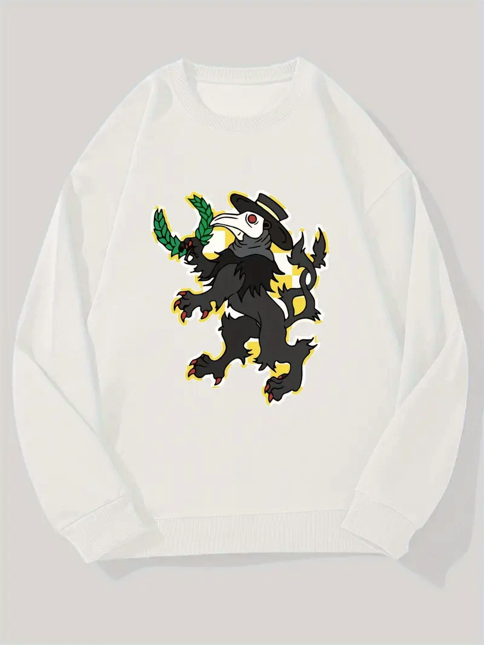 Men's Gothic Lion & Death Note Anime-Inspired Oversized Sweater - White ...