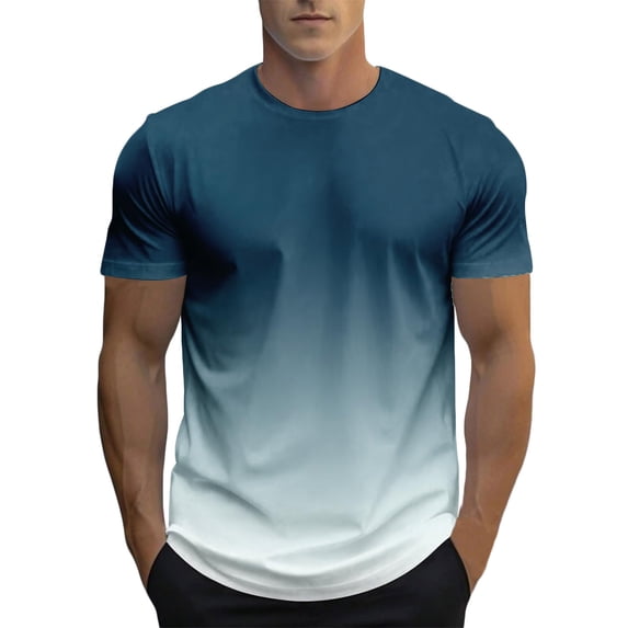 Men's Gradient Color T-Shirt Short Sleeve Crewneck Fashion Casual ...