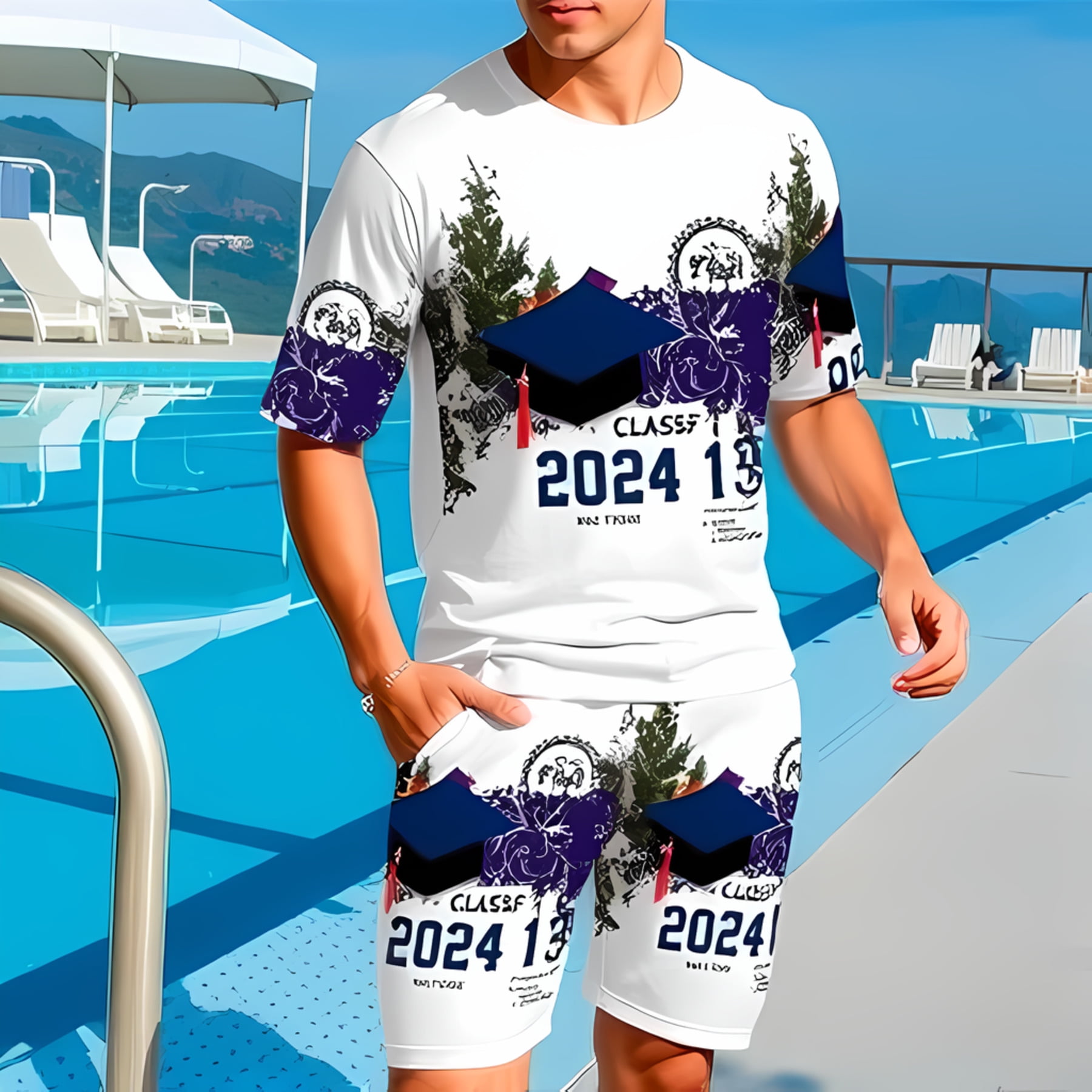 Men's Graduation 2024 T-Shirt and Shorts Set - Bold All-Over Print ...