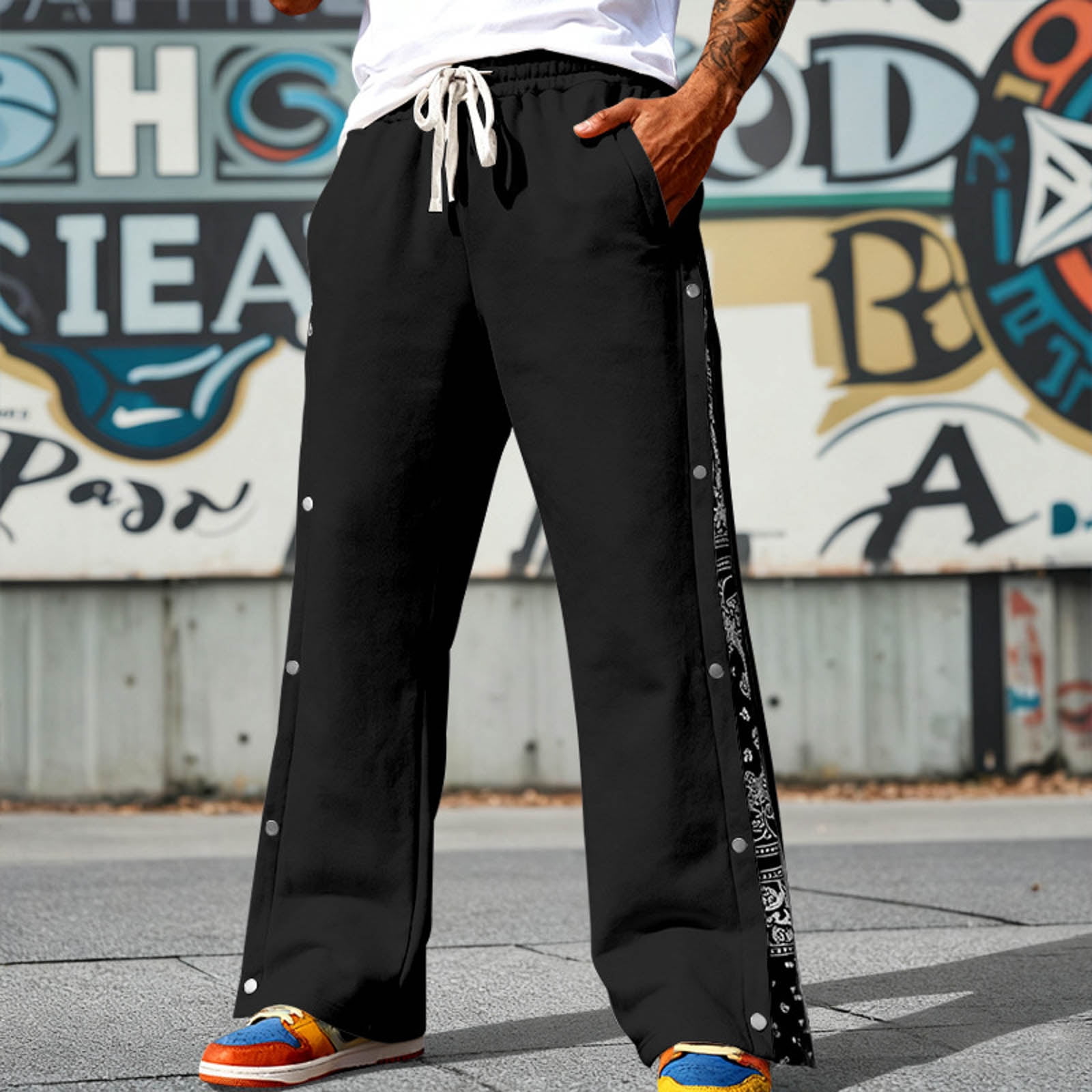 Men's Graphic Baggy Sweatpants Color Block Wide Leg Flare Sweatpants ...
