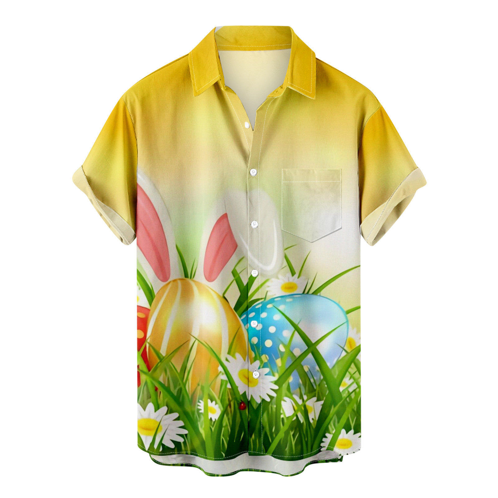 Men's Graphic Collared Shirts Colorful Easter Rabbit/Dino Eggs Print ...