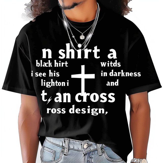 Mens Graphic Cross Tee In I See His Light Christian Black Shirt Cross