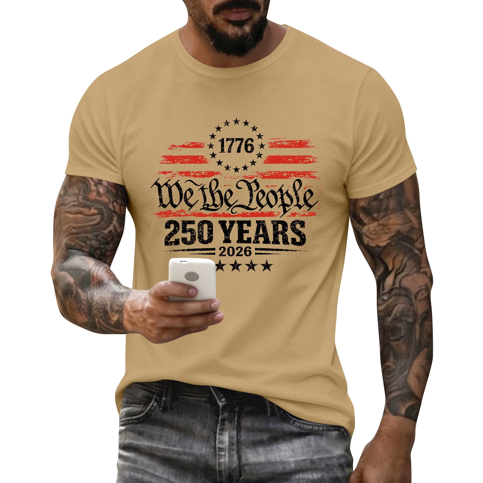 Men's Graphic Print Crew Neck Short Sleeve 1776 2026 250 Years We The ...