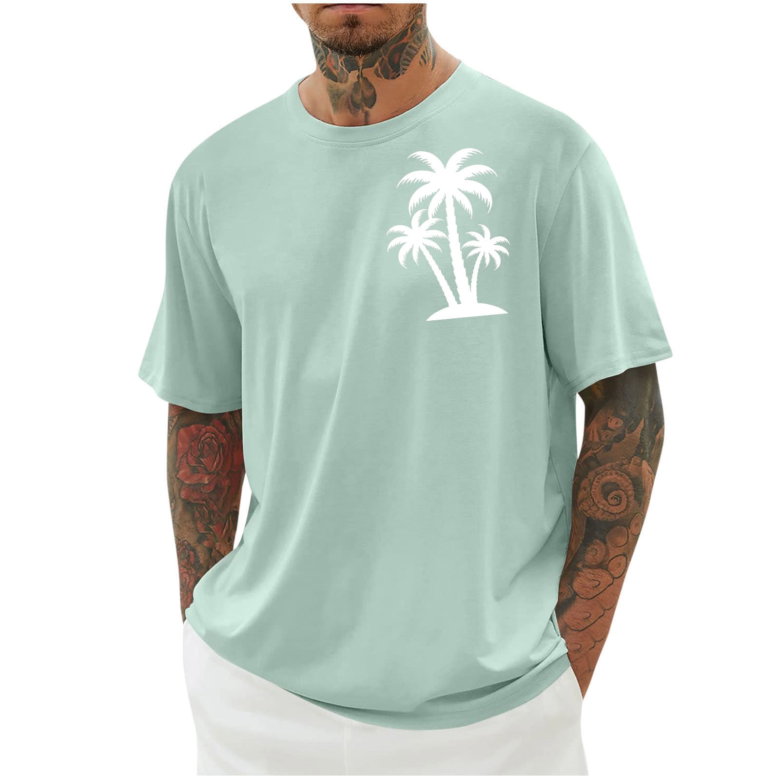 Men's Graphic T-Shirt Palm Tree Patterns Solid Casual Tee Shirt Summer ...