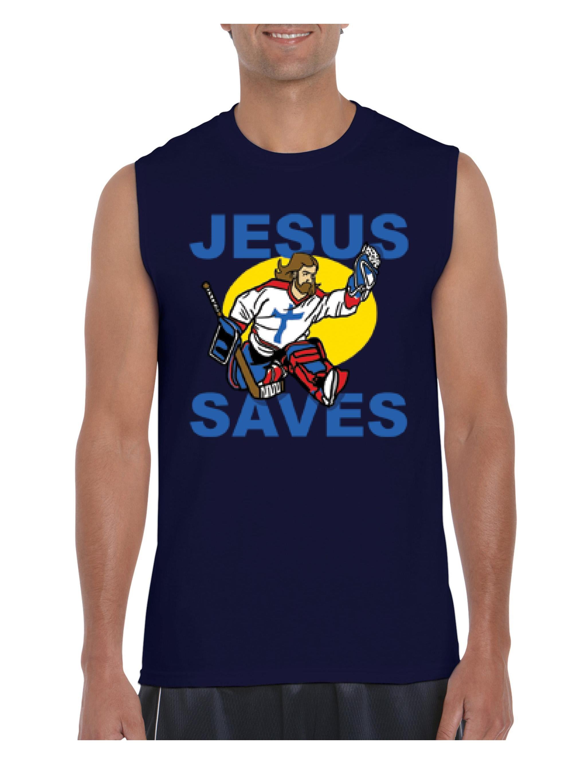 Men's Graphic T-Shirt Sleeveless - Jesus Saves Hockey Goalie - Walmart.com