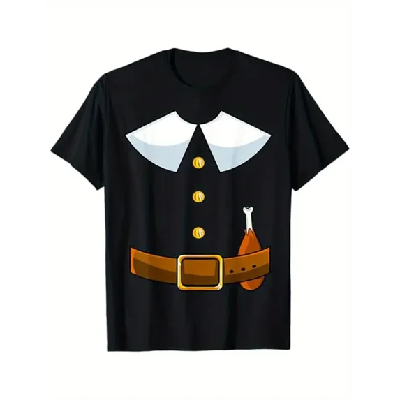 Men's Graphic T-Shirt, Thanksgiving Turkey Day Pilgrim Collar Design ...