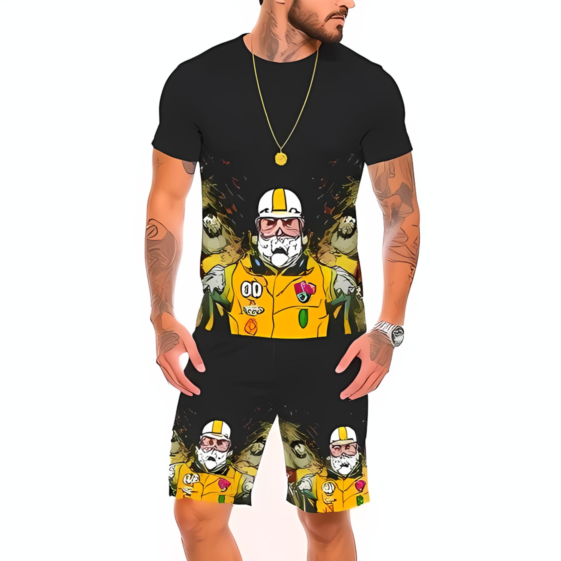 Men's Graphic T-Shirt and Shorts Set - Bold Pop Art Design Featuring ...
