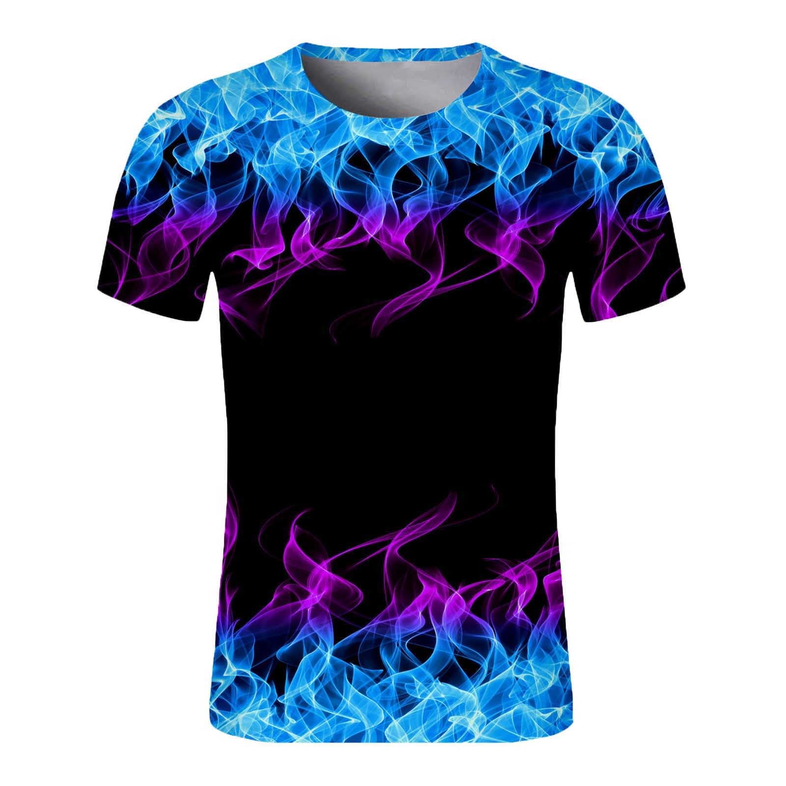 Men's Graphic Tees Tops,Mens 3D Realistic Flame Printed Casual Short ...