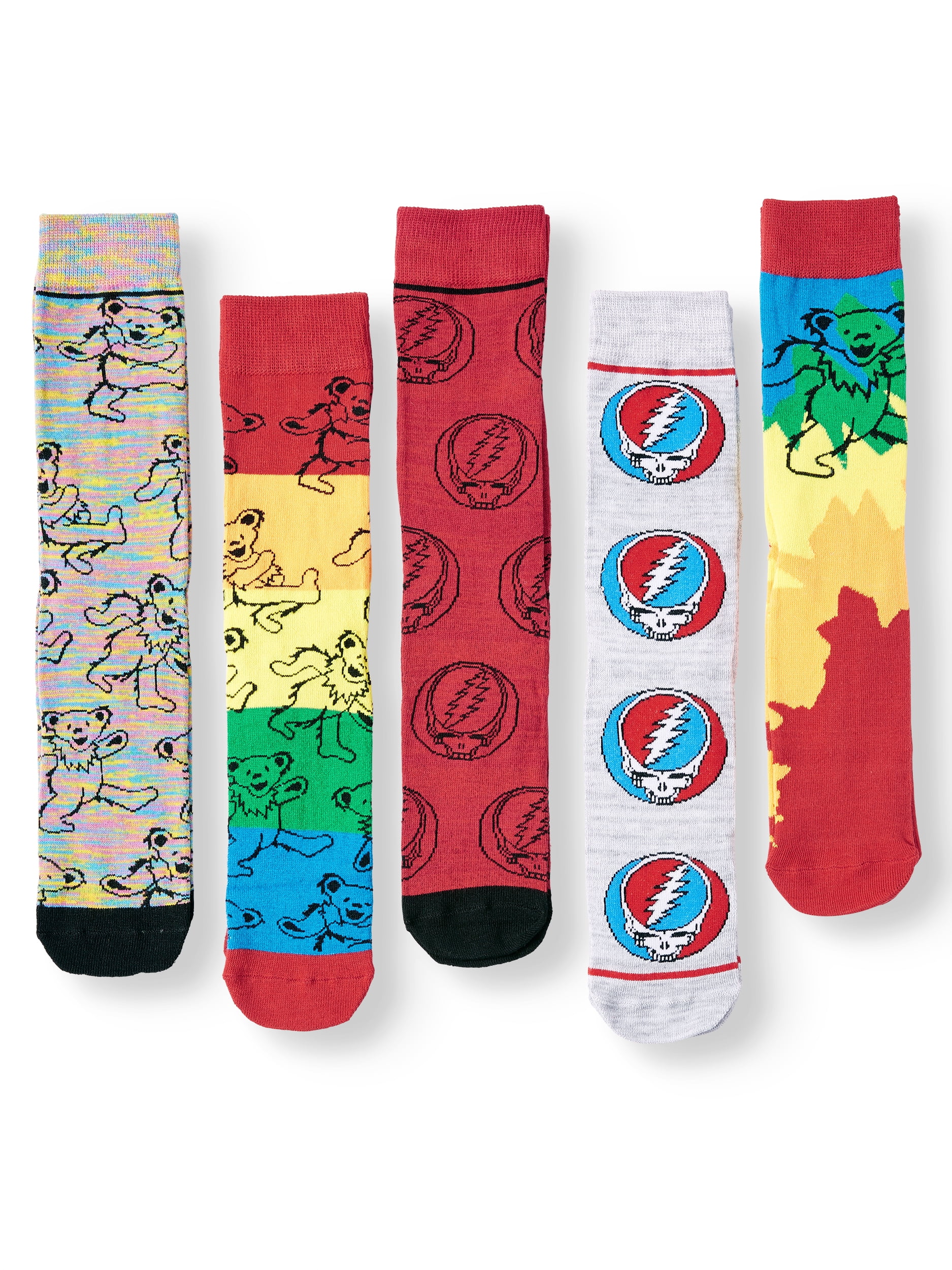 Grateful Dead Men's Psychedelic Rainbow 5-Pack Crew Socks, Flat Knit ...
