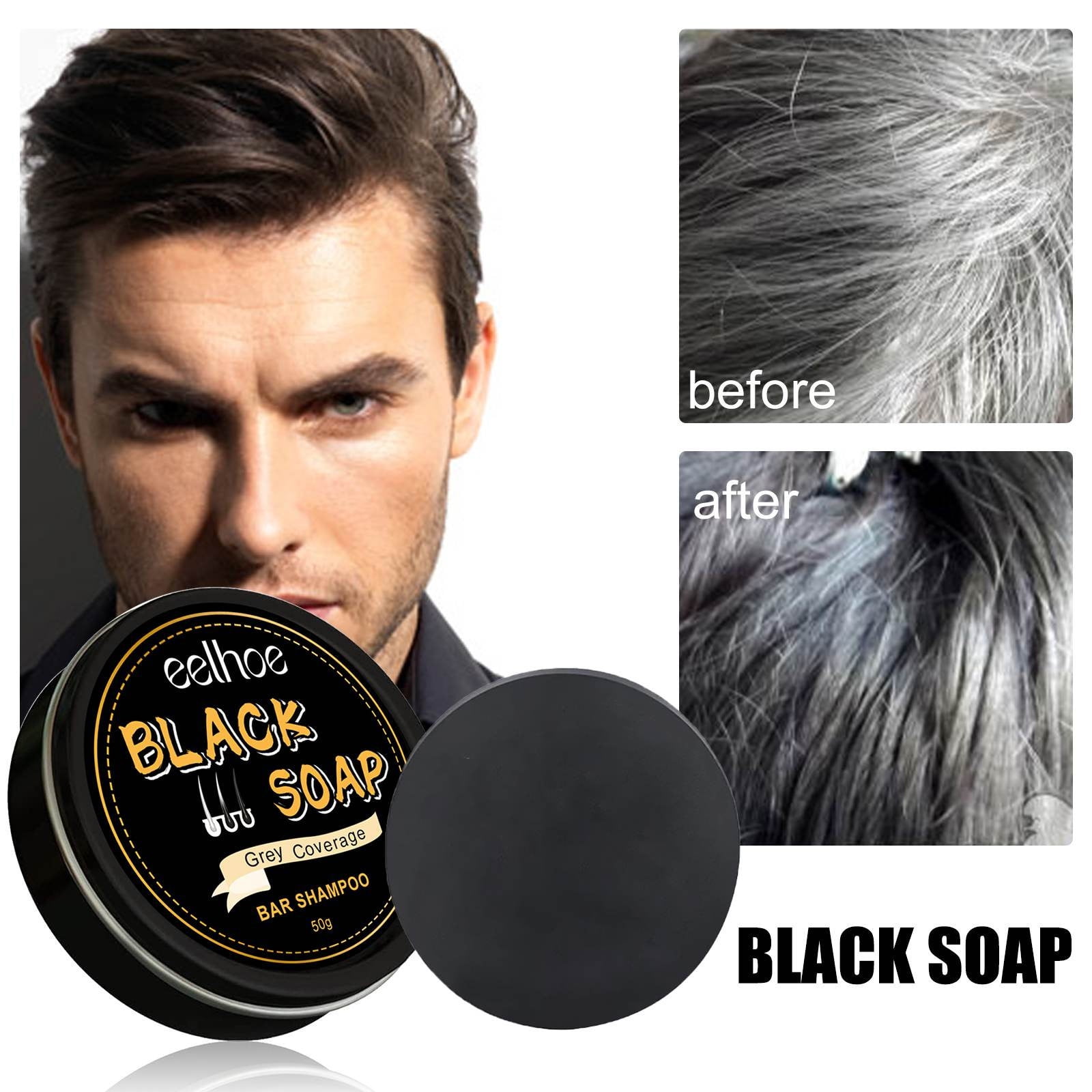 Men's Gray Coverage Bar Shampoo - Natural Hair Dye for Gray Hair ...