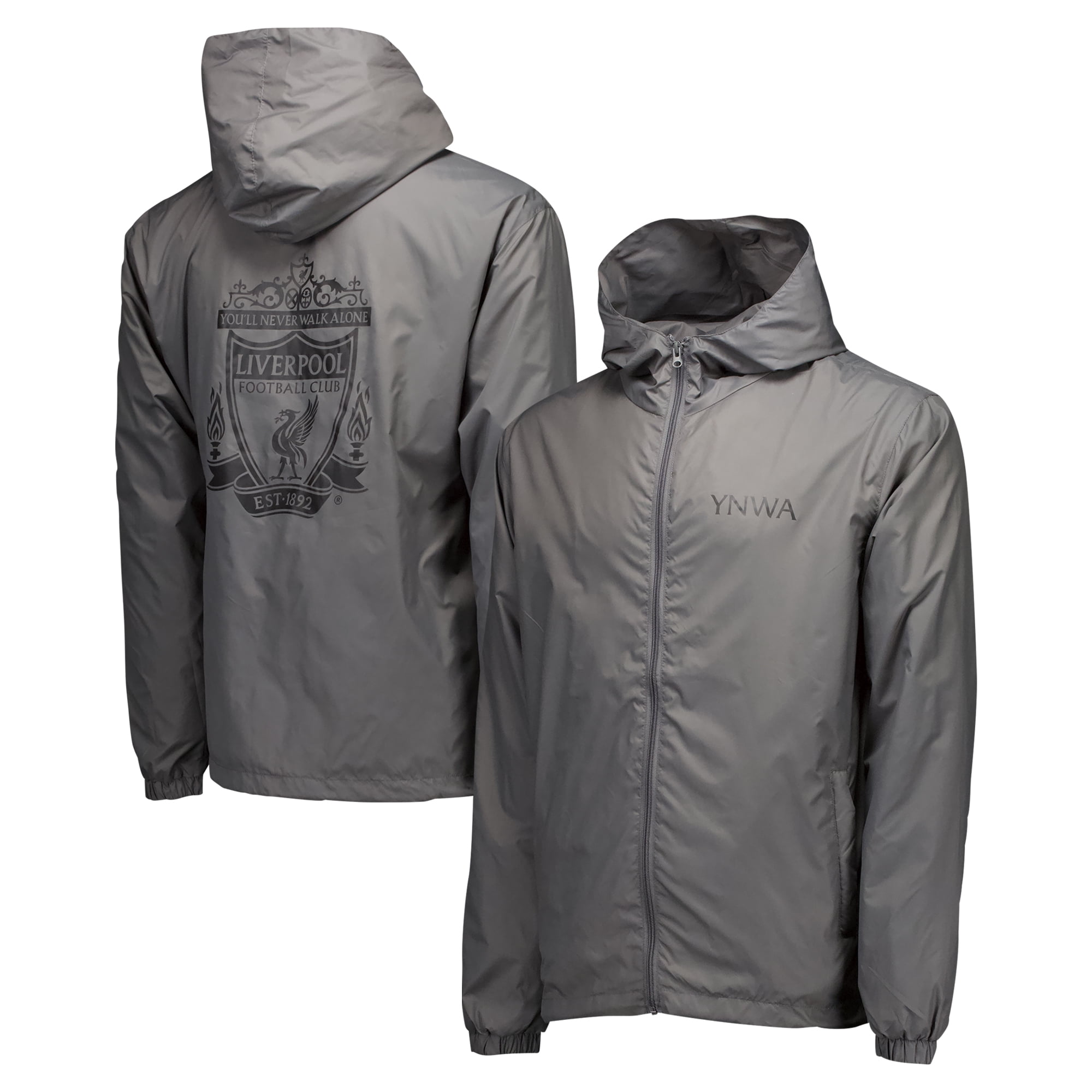 Men's Gray Liverpool Home Match Hoodie Full-Zip Windbreaker Jacket ...
