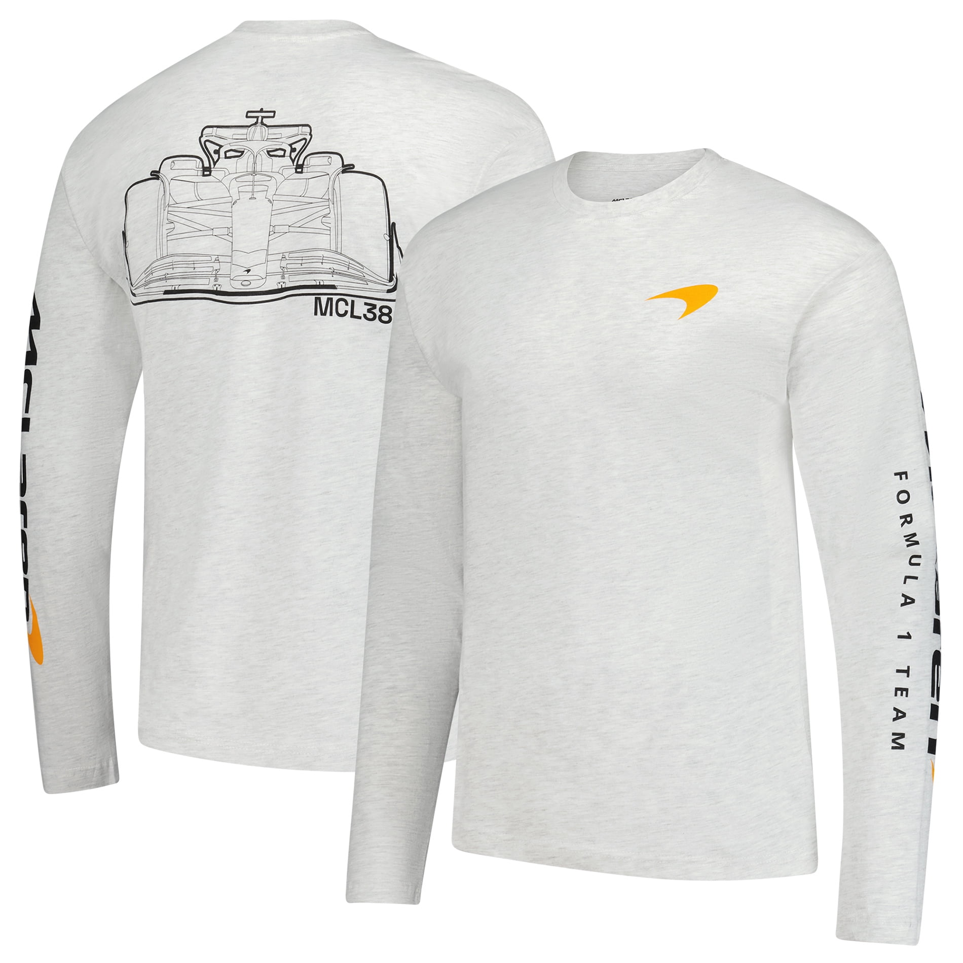Men's Heather Gray McLaren F1 Team Outlined Car Long Sleeve T-Shirt ...