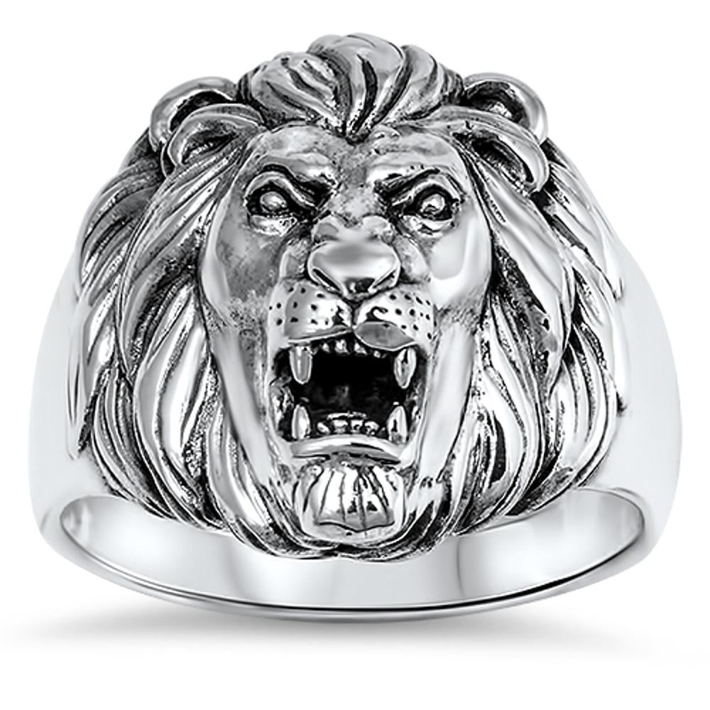 Men's Great Lion Roar King Mane Ring .925 Sterling Silver Band Jewelry ...