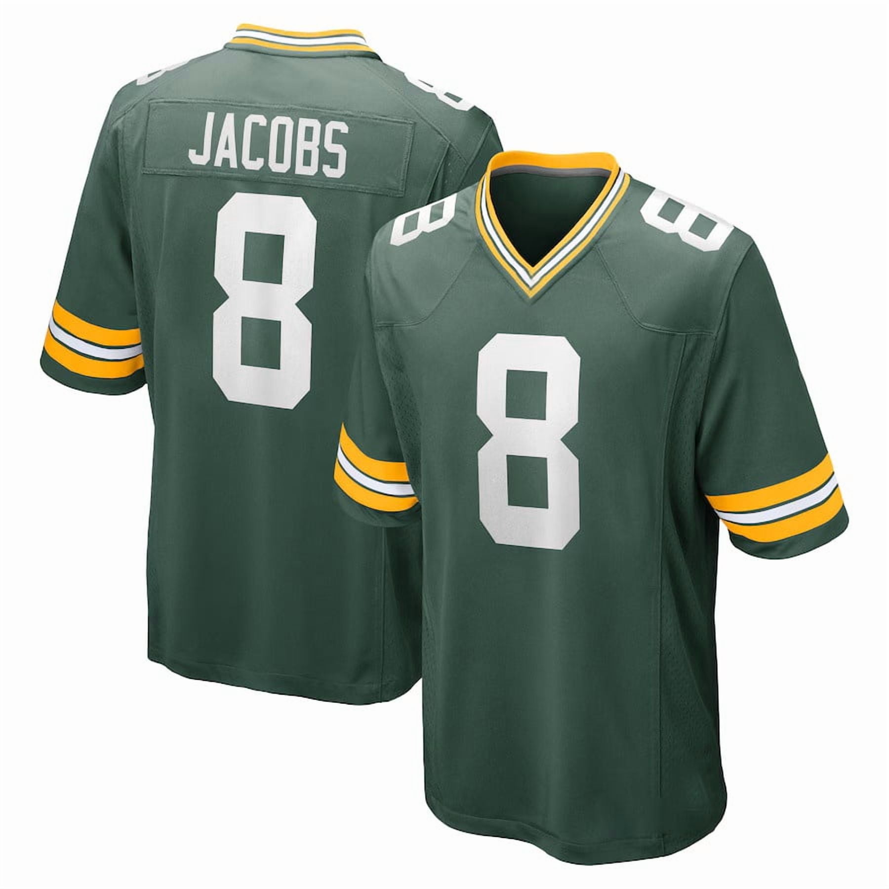 Men's Green Bay Jacobs 8 Green Sports Player Game Stitched Name Number ...