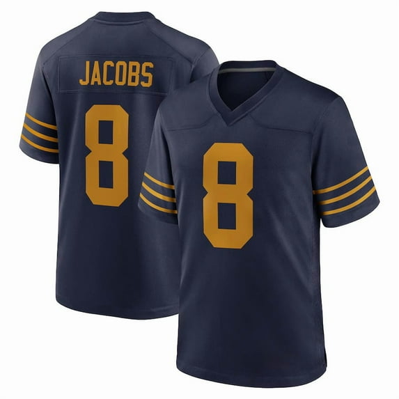 Men's Green Bay Jacobs 8 Navy Sports Player Game Stitched Name Number T ...