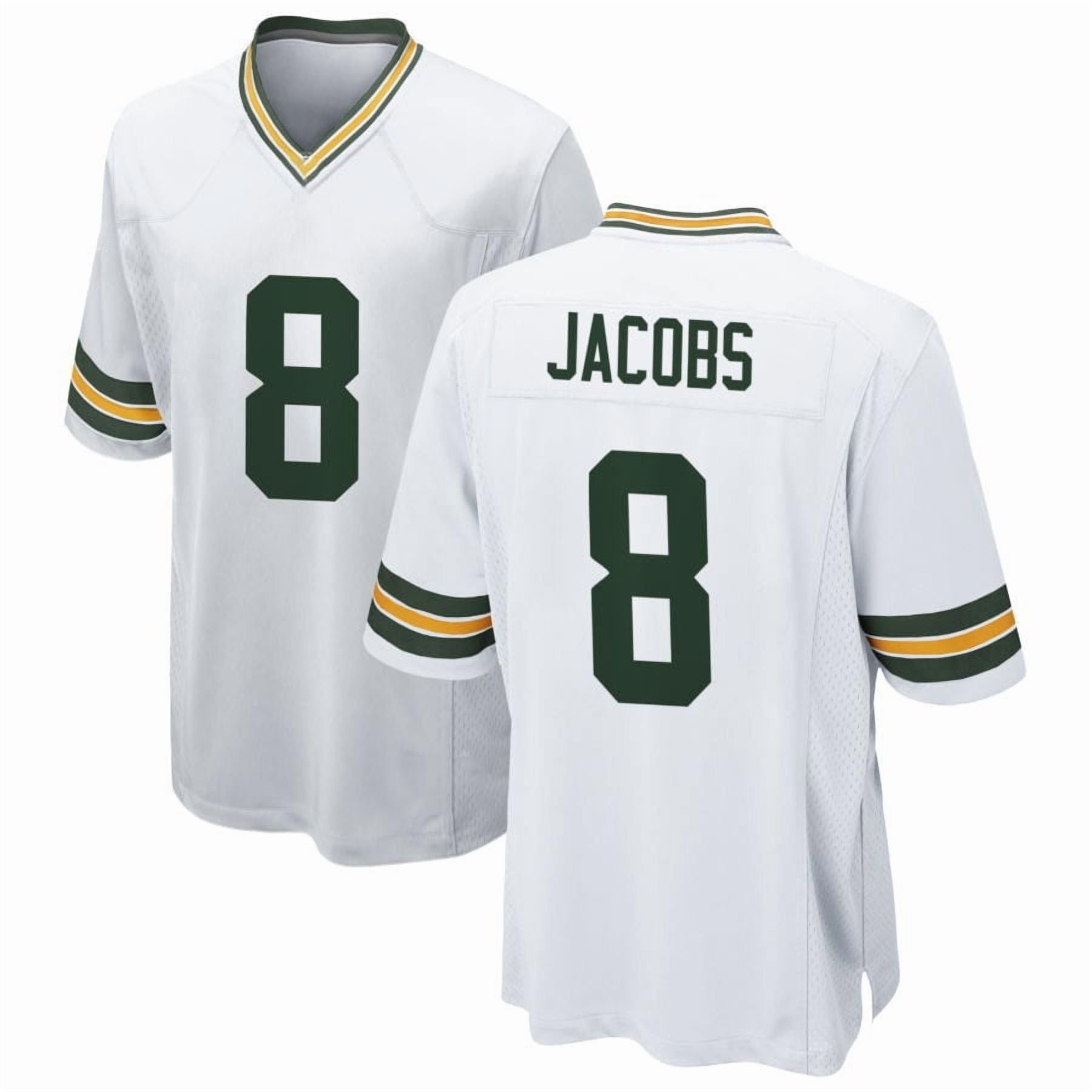 Men's Green Bay Jacobs 8 White Sports Player Game Stitched Name Number ...