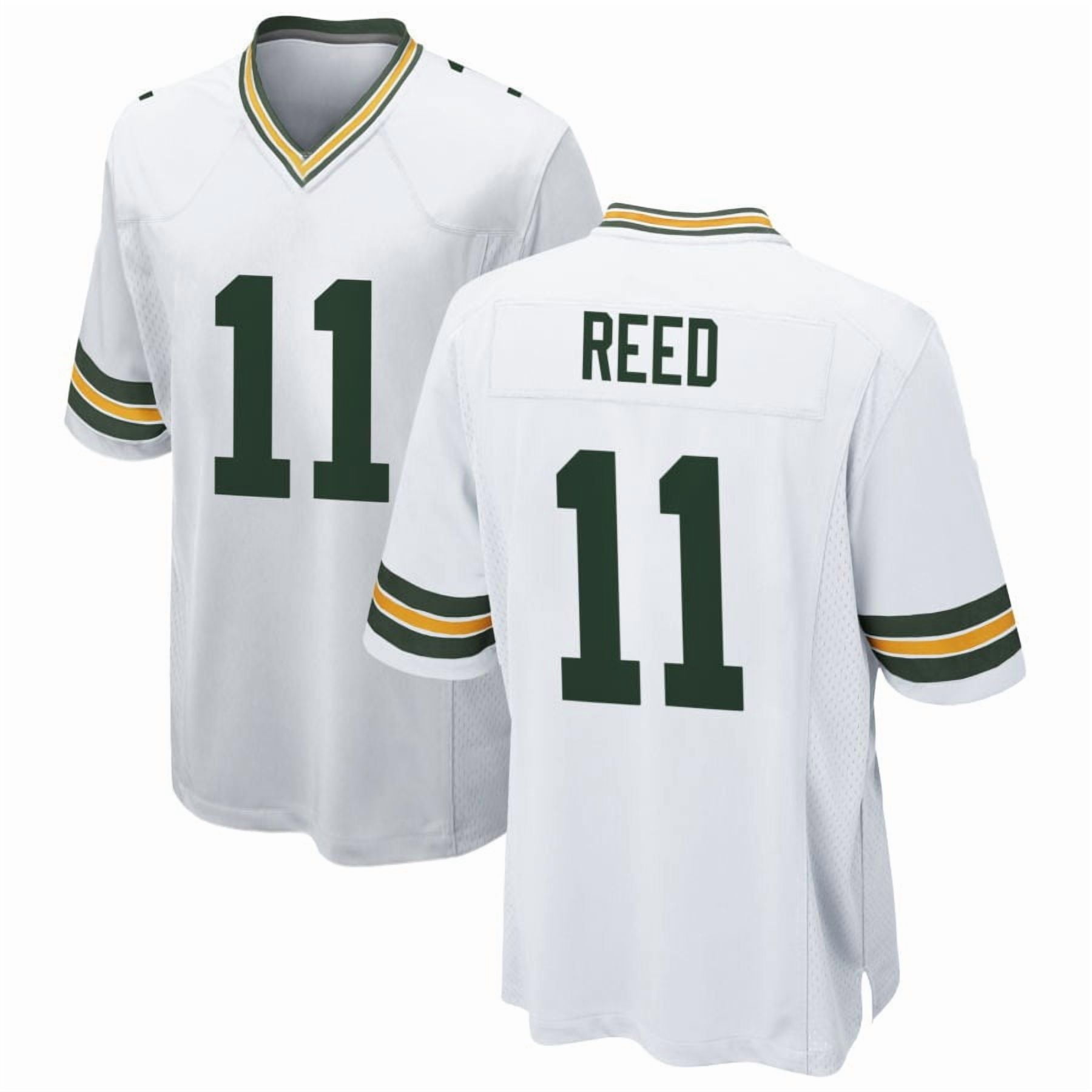 Men's Green Bay Reed 11 White Sports Player Game Stitched Name Number T ...