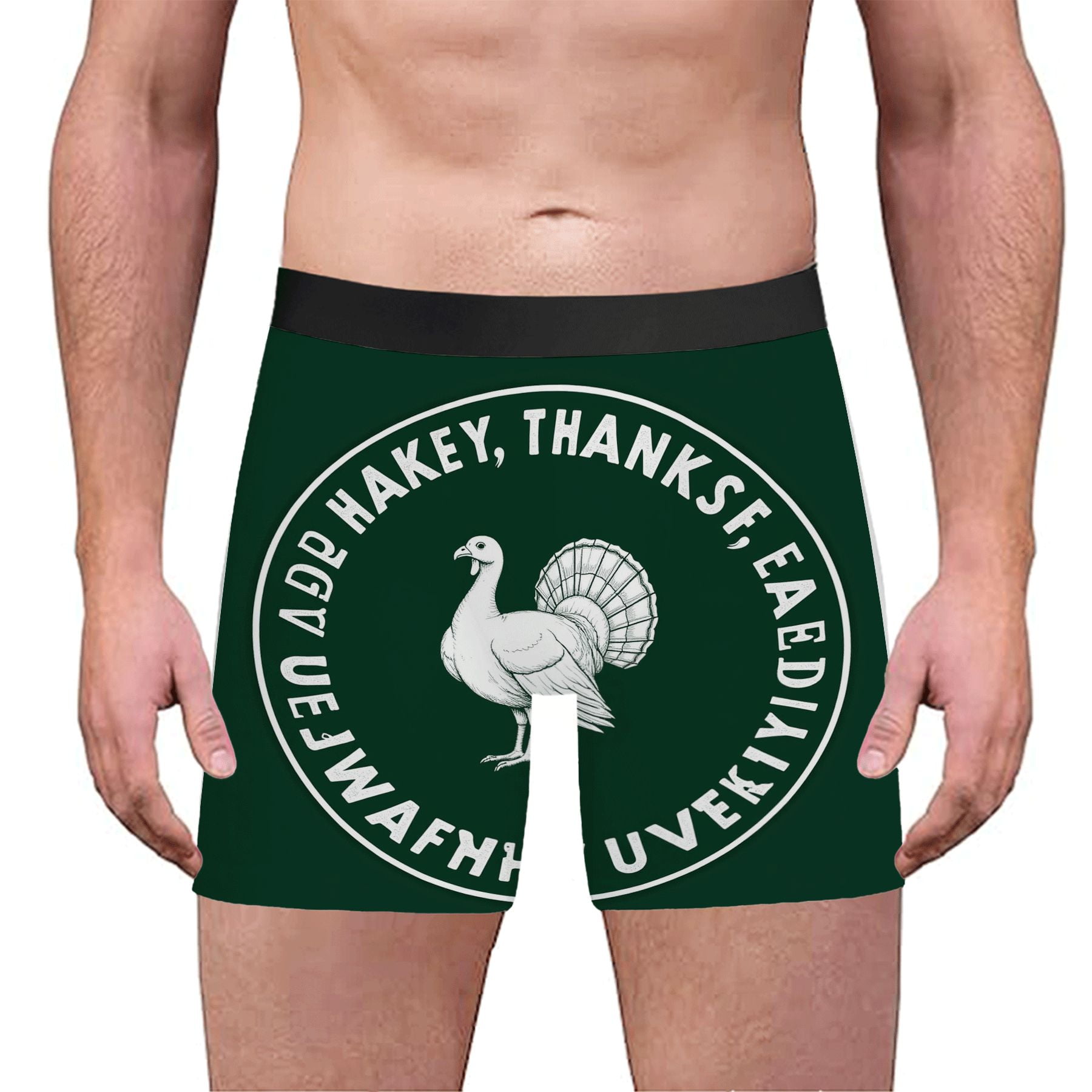 Men's Green Boxer Briefs with Playful Turkey Illustration & ' Hakey ...