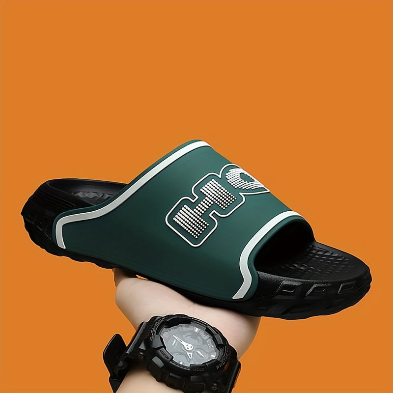 Men's Grey Black Striped Slide Sandals, Lightweight Casual Slippers ...