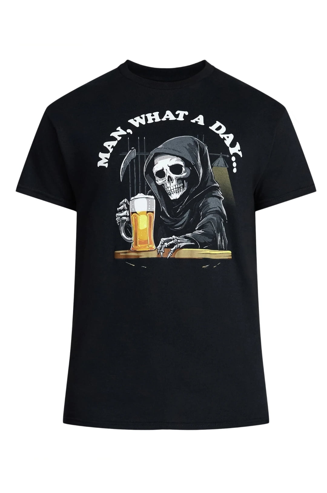 Men's Grim Reaper Man What A Day Black Graphic T-Shirt - Large ...