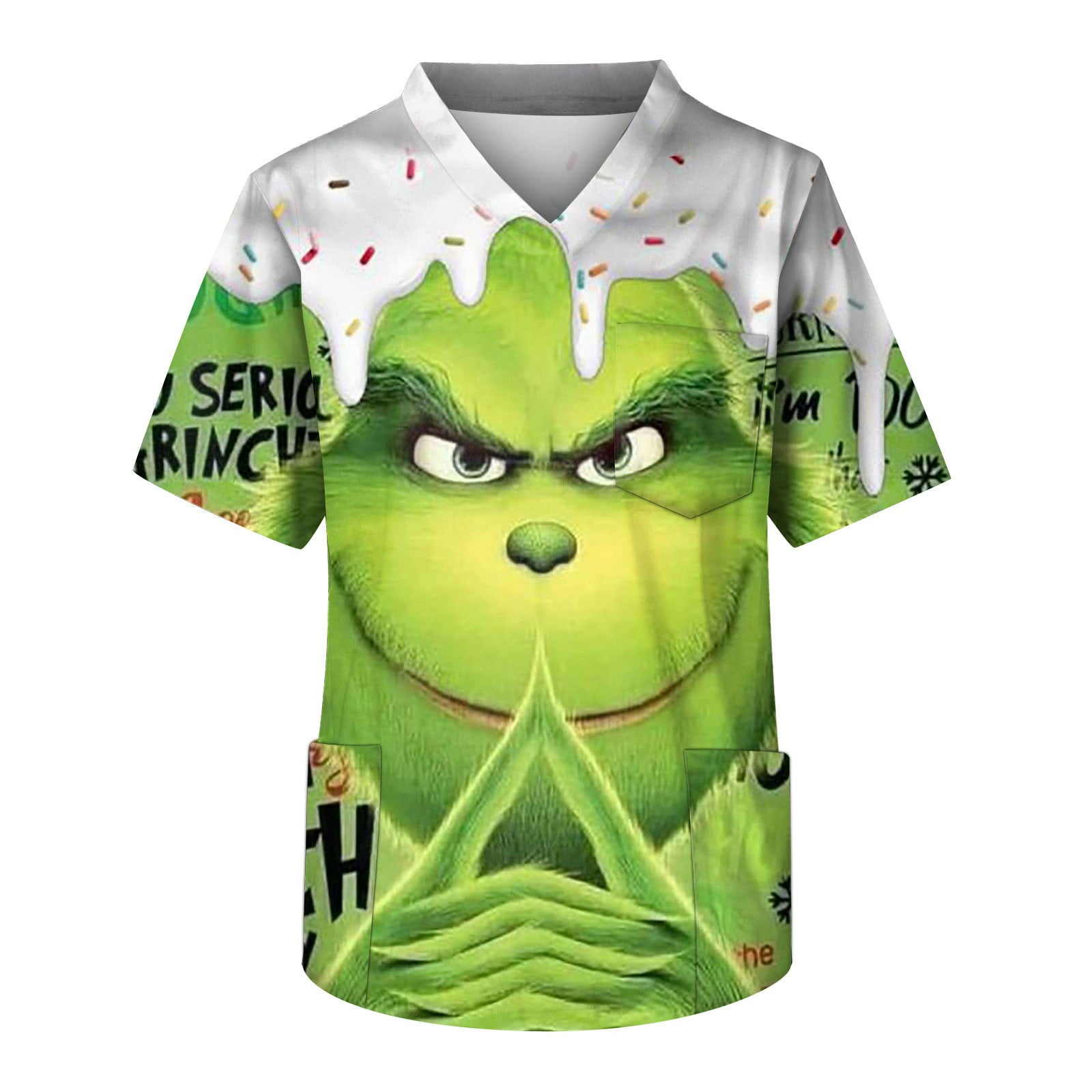 Men's Grinch Happiness Scrub Top, Mens Medical Nursing Ombre Uniform ...