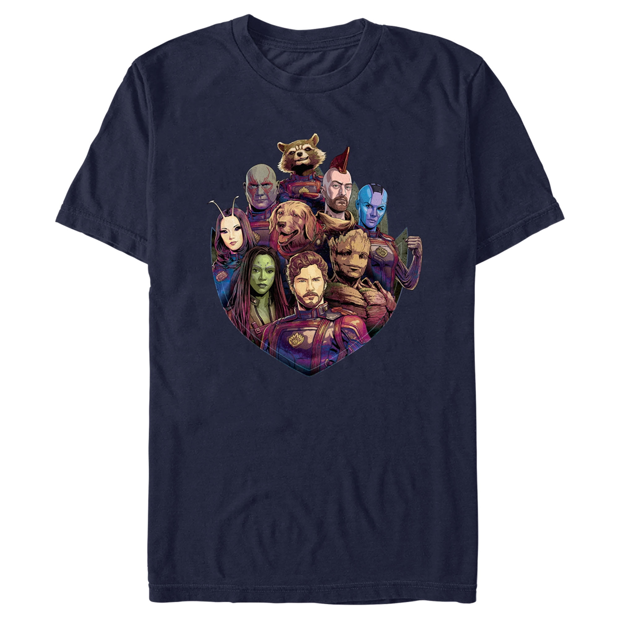 Men's Guardians of the Galaxy Vol. 3 Group Badge Graphic Tee Navy Blue ...