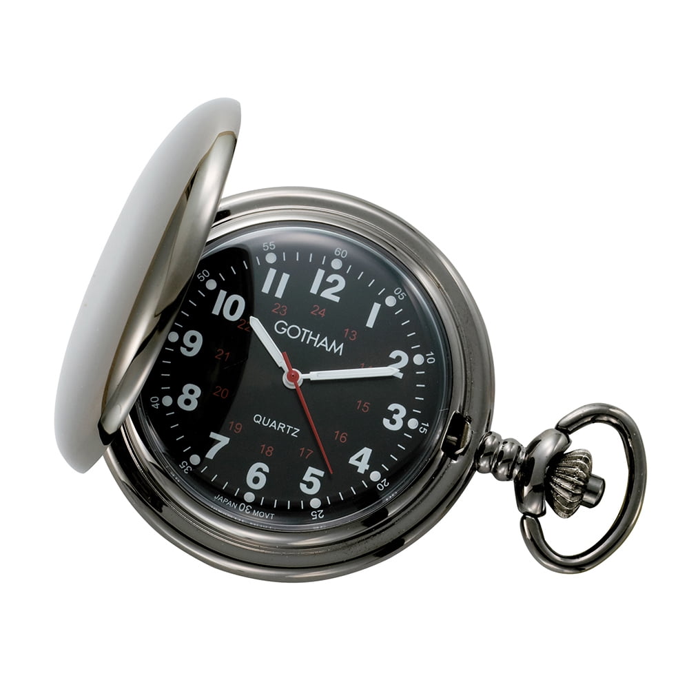 Gotham Men's Gun Metal Quartz Pocket Watch with Luminous Hands, Black ...
