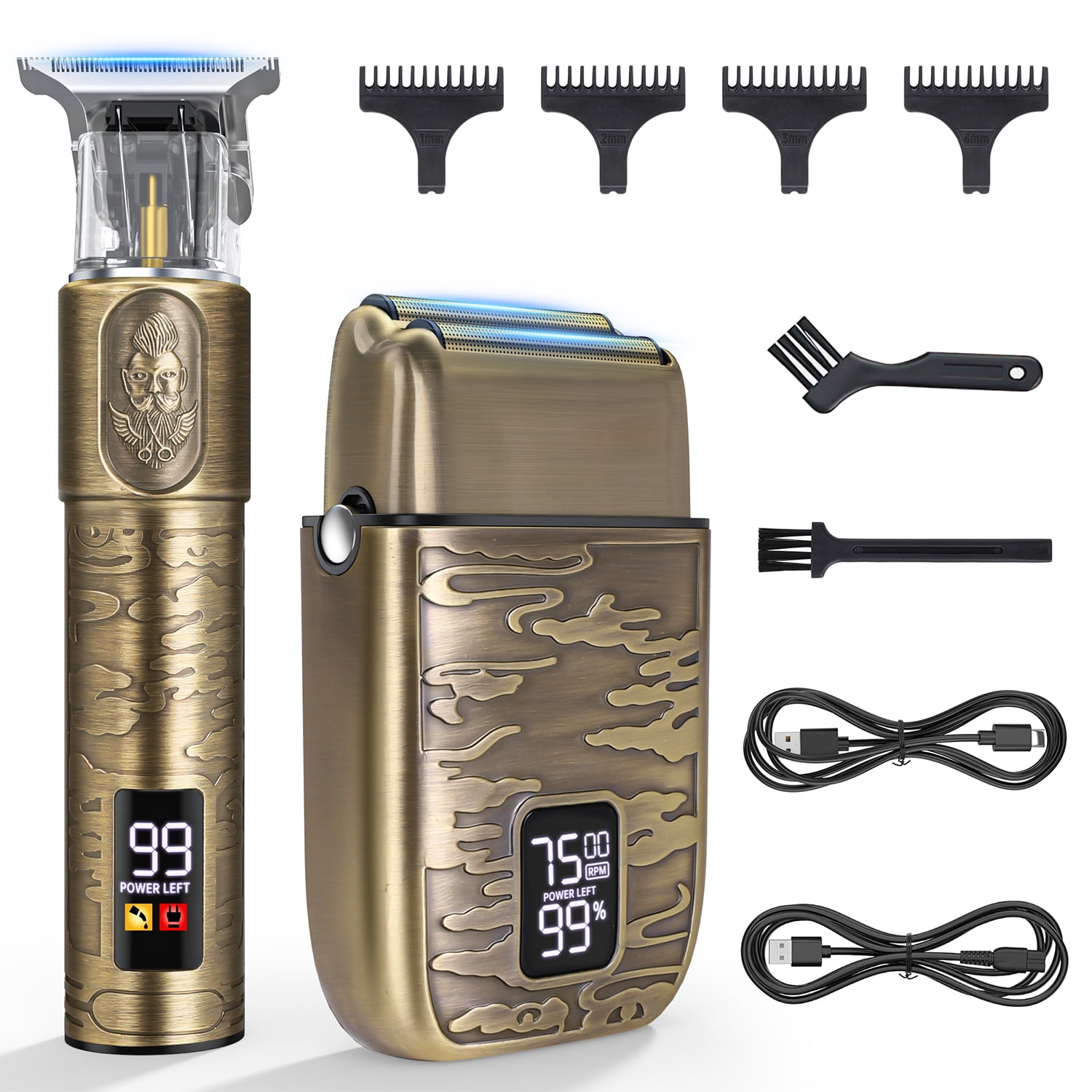 Men's Hair Clipper & Shaving Set, Cordless Beard Trimmer, Electric ...