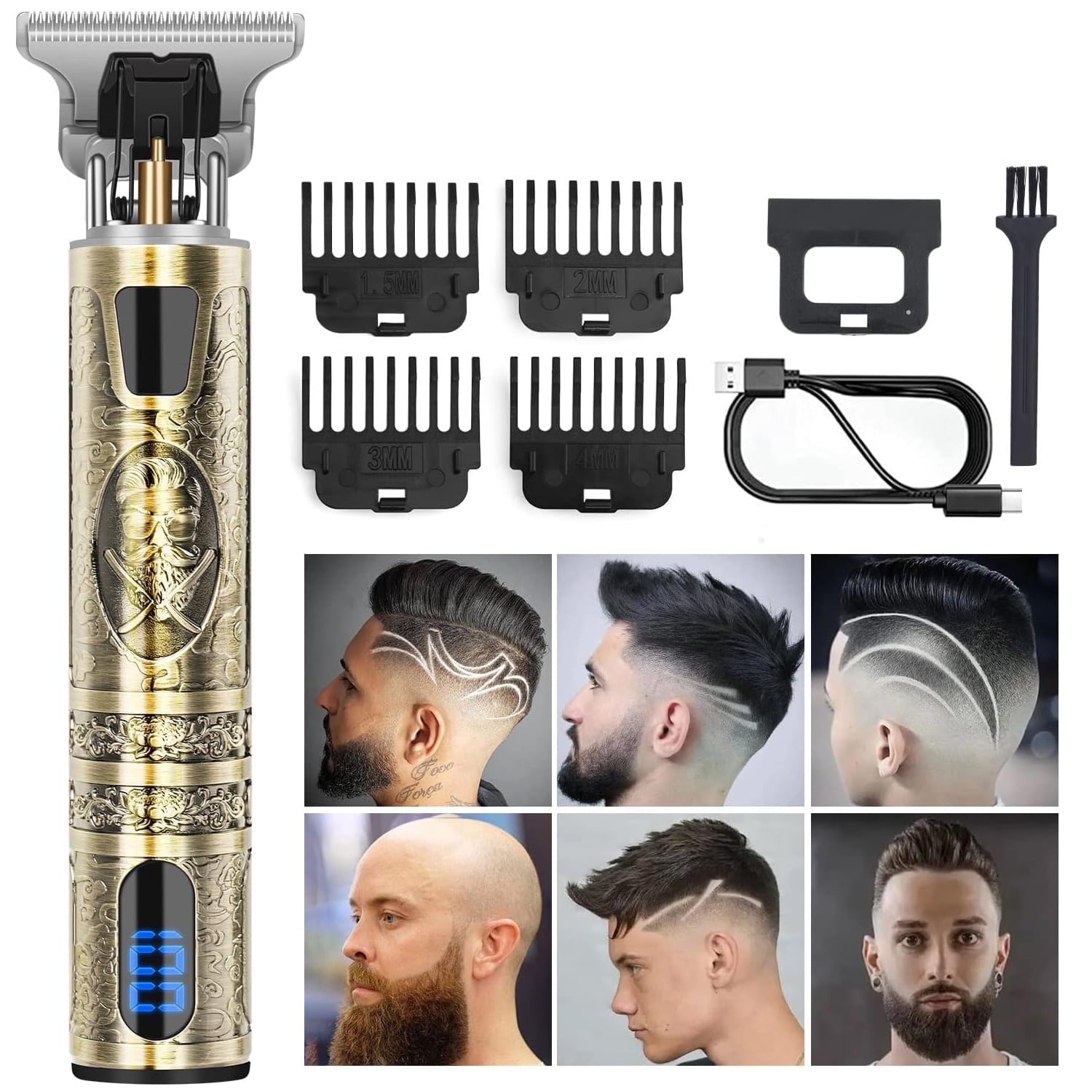 Men's Hair Clippers Professional Cordless Zero Gapped T-Blade Hair ...