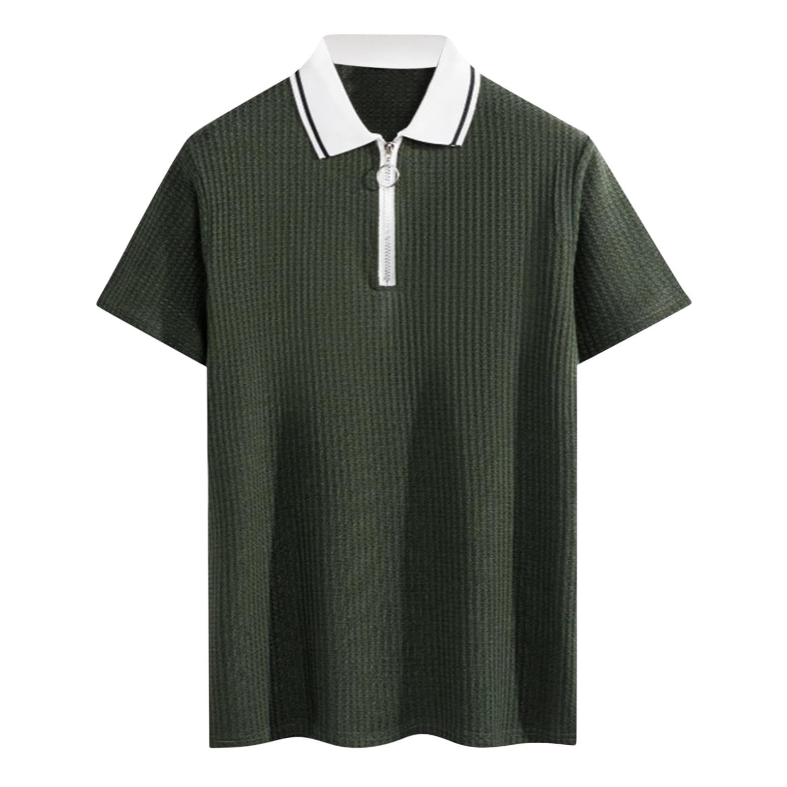 Men's Half Zip Polo Shirt Lightweight Knit Color Block Collar Golf ...