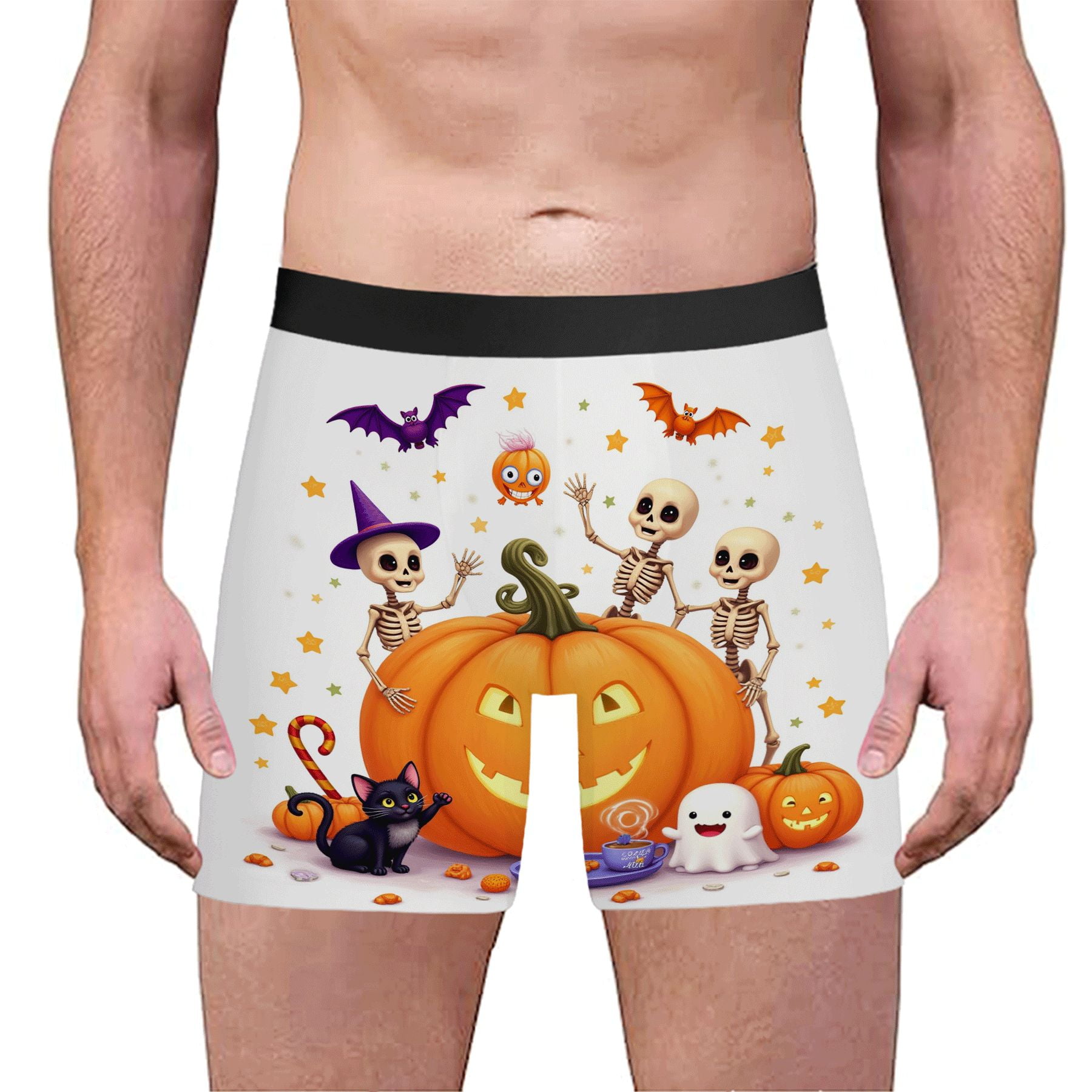 Men's Halloween Boxer Briefs - Festive Pumpkin Cartoon Skeletons Black ...