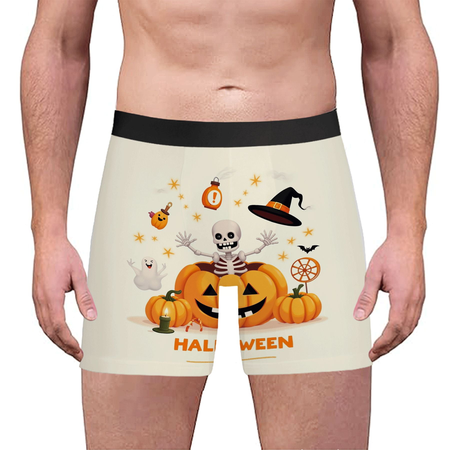 Men's Halloween Boxer Briefs - Fun Lantern & Skeleton Design with ...
