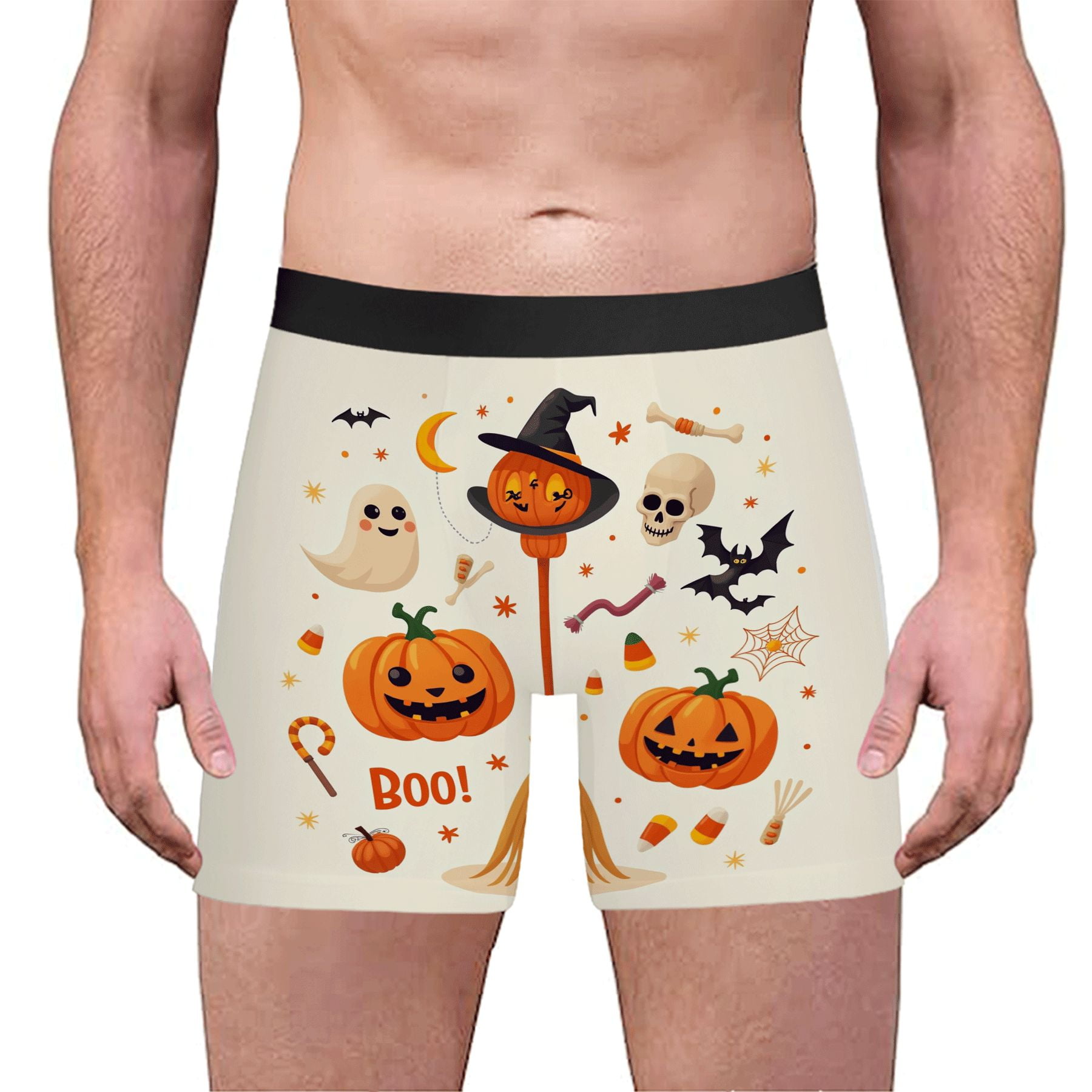 Men's Halloween Boxer Briefs - Fun Pumpkin Hat Ghost & Bat Design BOO ...