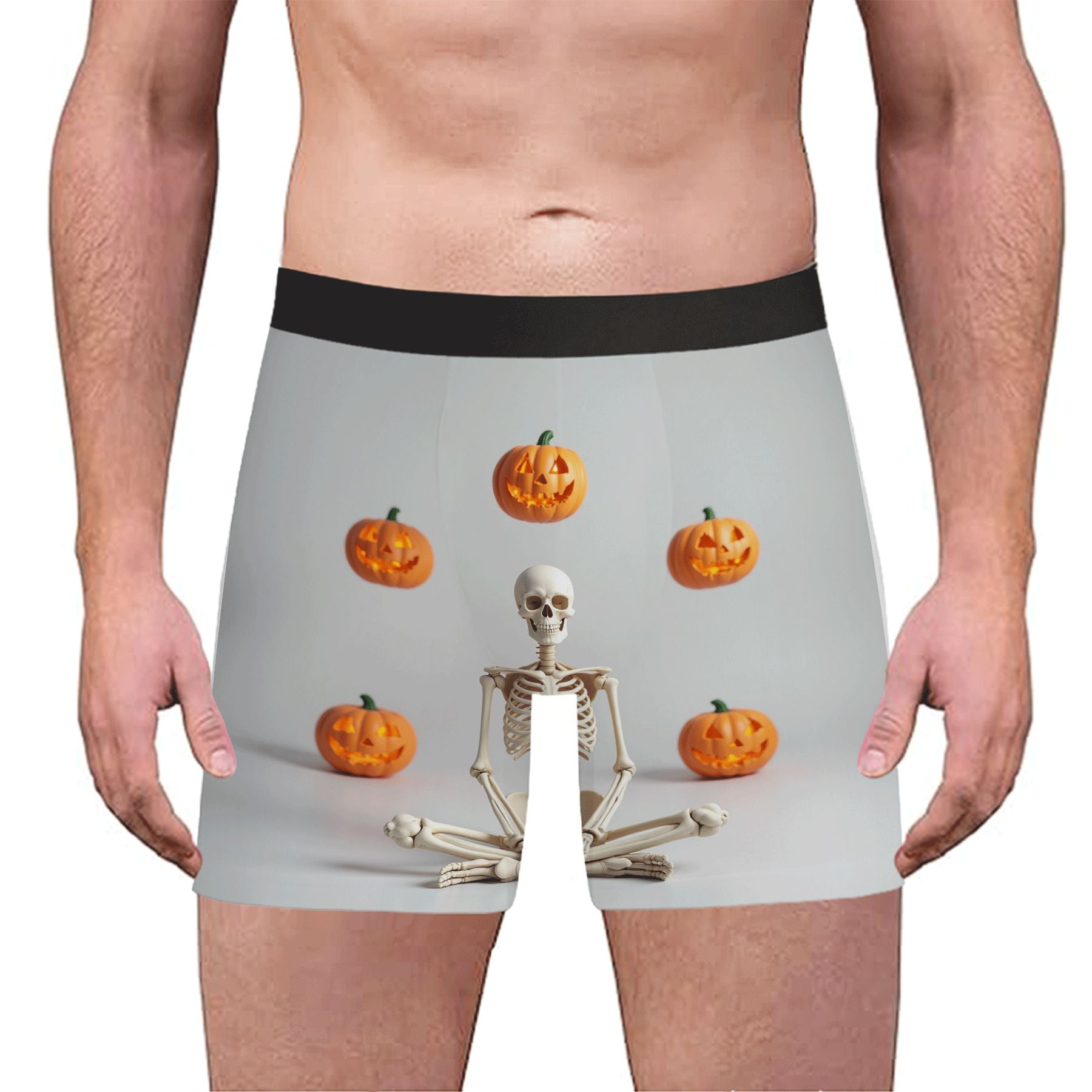 Men's Halloween Boxer Briefs - Skeleton & Pumpkins Print Fun Spooky ...