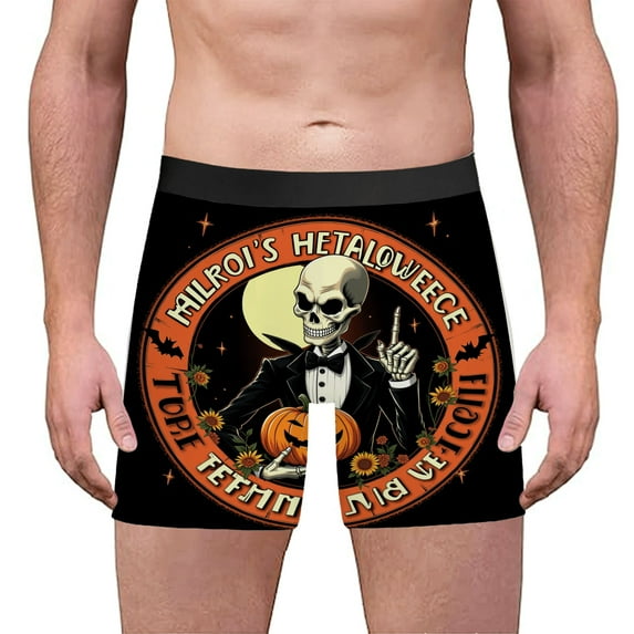 Men's Halloween Boxer Briefs - Skeleton in with Pumpkin Full Moon ...