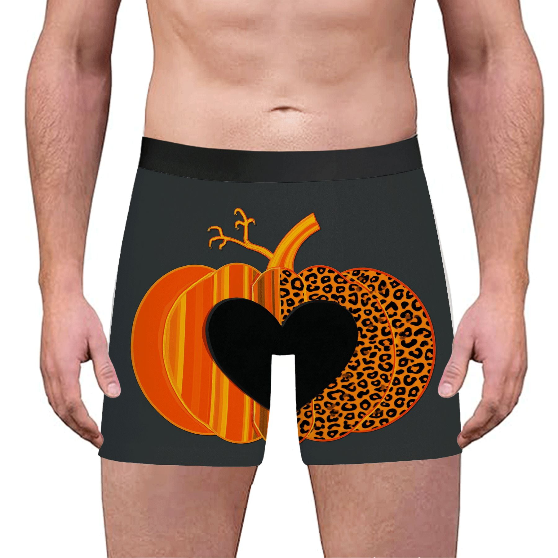 Men's Halloween Boxer Briefs - Striped Orange Pumpkin Print with Heart ...