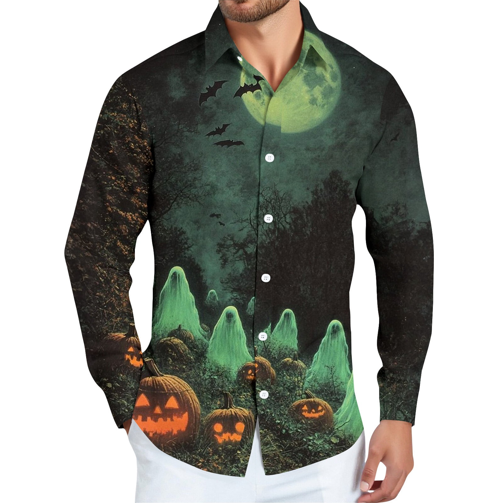 Men's Halloween Horror Theme Print Long Sleeve Button Down Shirt for ...