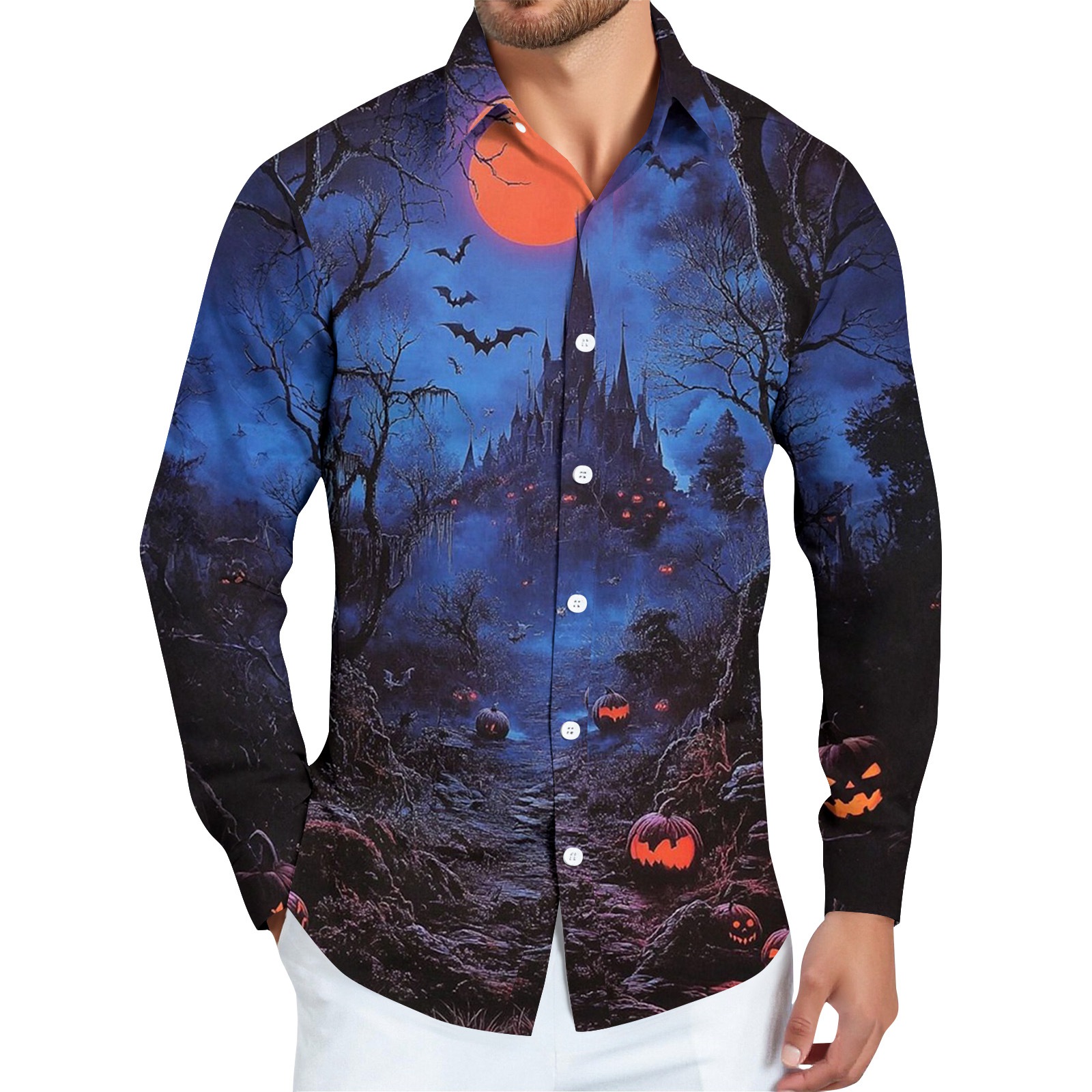 Men's Halloween Horror Theme Print Long Sleeve Button Down Shirt for ...