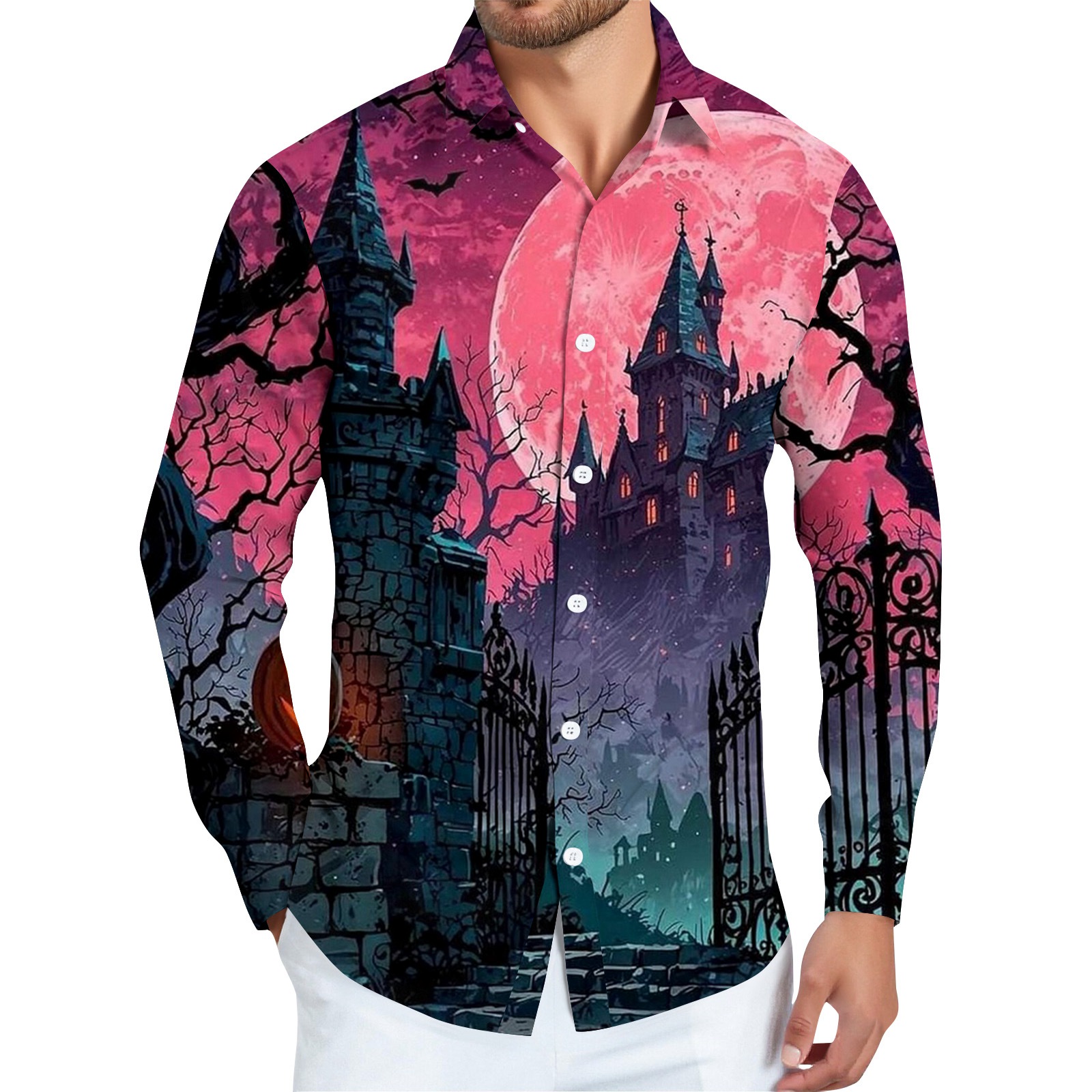 Men's Halloween Horror Theme Print Long Sleeve Button Down Shirt for ...