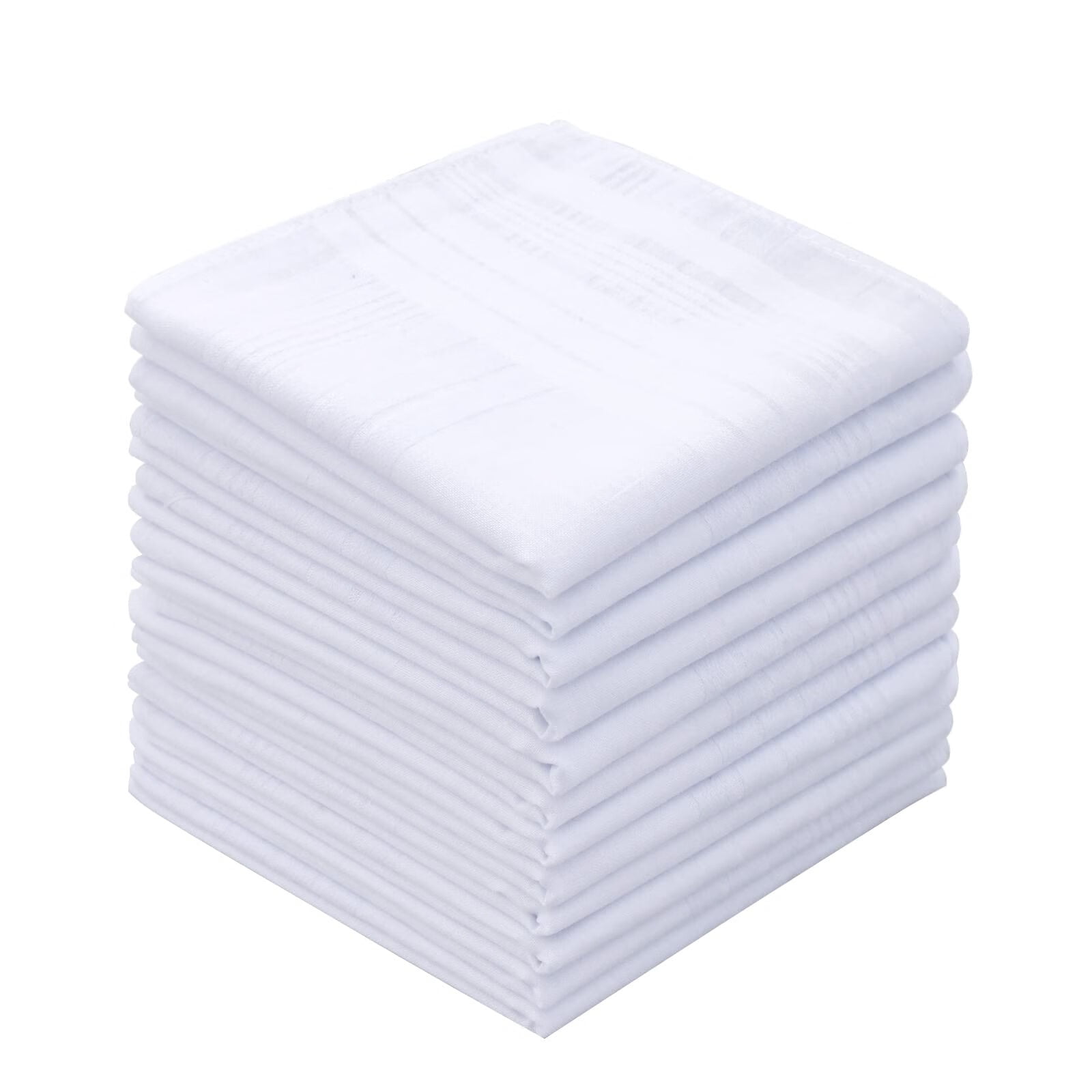 Men's Handkerchiefs 100% Cotton Solid White with Stripe Large Classic ...